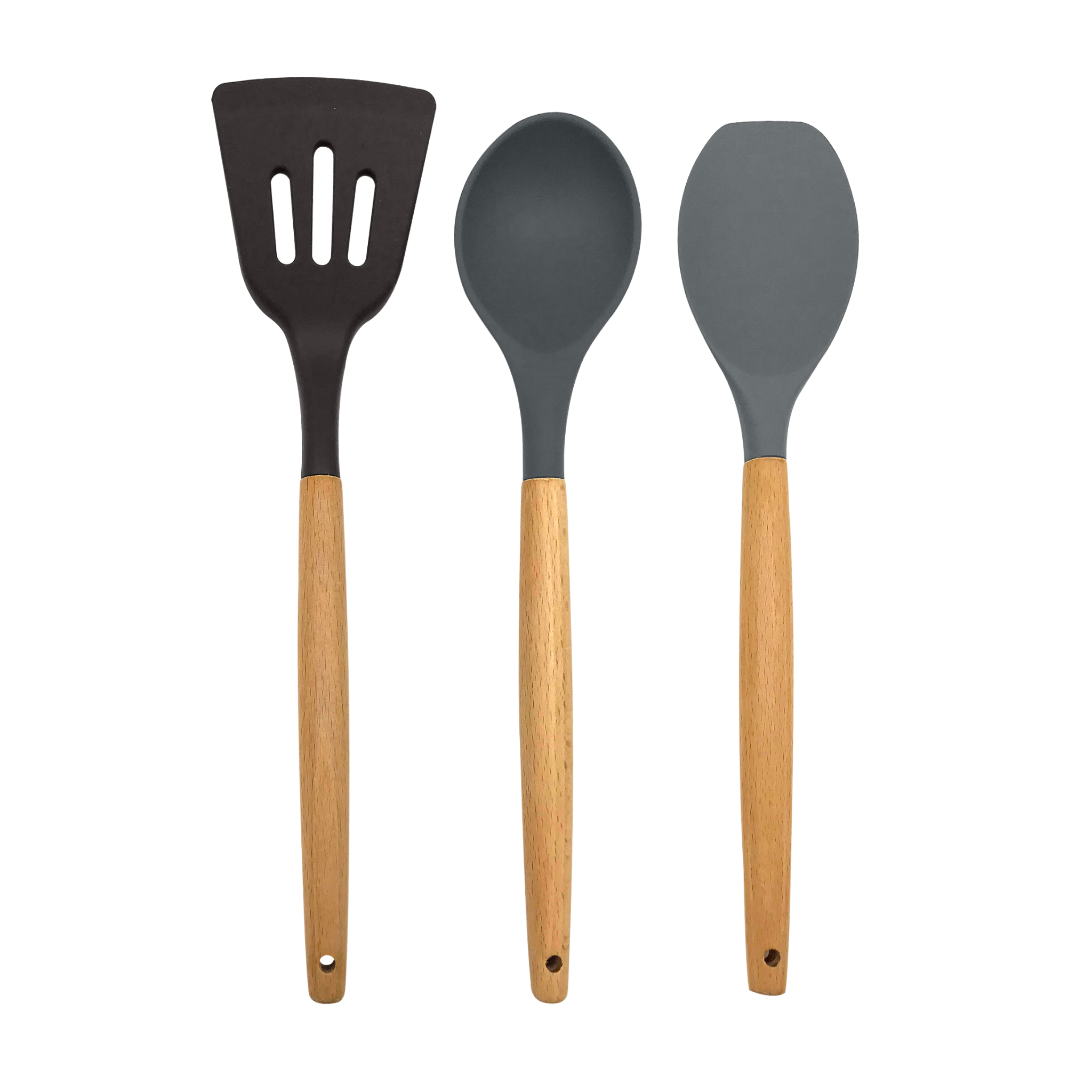 Phantom Chef Set of 3 Essential Silicone Utensils with Wooden Handles