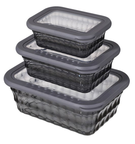 Food Storage - 6 Piece Rectangle Hammered Container Set of 3 w/ Lids ...