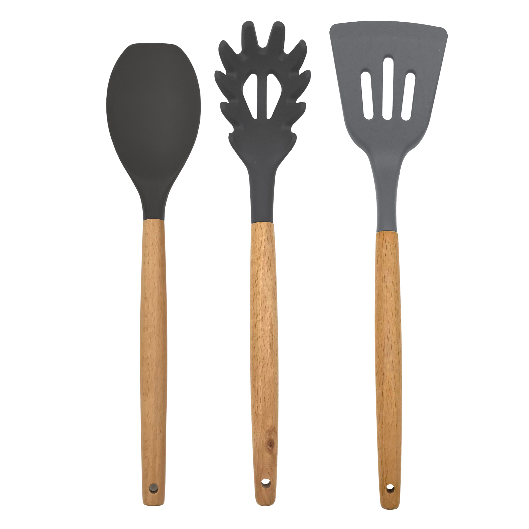 Phantom Chef Set of 3 Essential Silicone Utensil Set with Wooden Handl